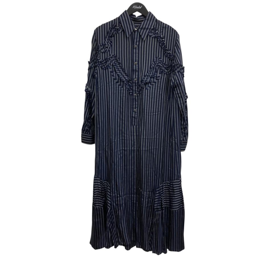 TOGA PULLA トーガプルラ キュプラストライプドレス ネイビー×グレー サイズ：36 : カインドオルYahoo!店 - 通販 - Yahoo!ショッピング