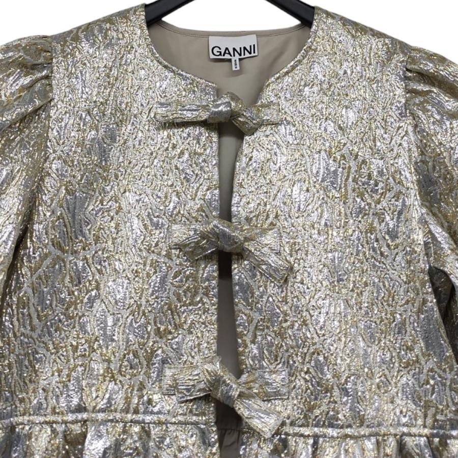GANNI ガニー Ganni 2025SS GOLD AND SILVER PEPLUM TIE STRING BLOUSE W0329 シルバー サイズ：36 : カインドオルYahoo ...