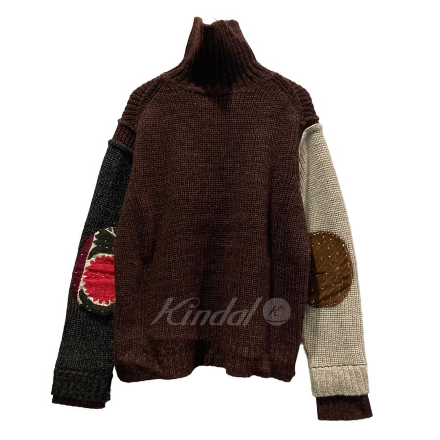 【値下げ】KHOKI 22AW「Suzani patchwork knit」エルボーパッチタートルネックニット ブラウン サイズ：Free (自由が丘店) :8078000202757 ...