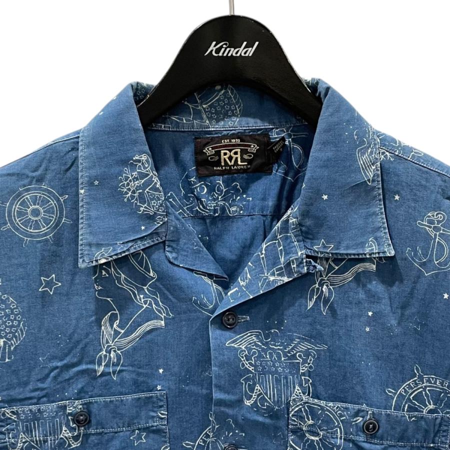 RRL Ralph Lauren ダブルアールエル オープンカラー半袖シャツ ブルー サイズ：M : カインドオルYahoo!店 - 通販 - Yahoo!ショッピング