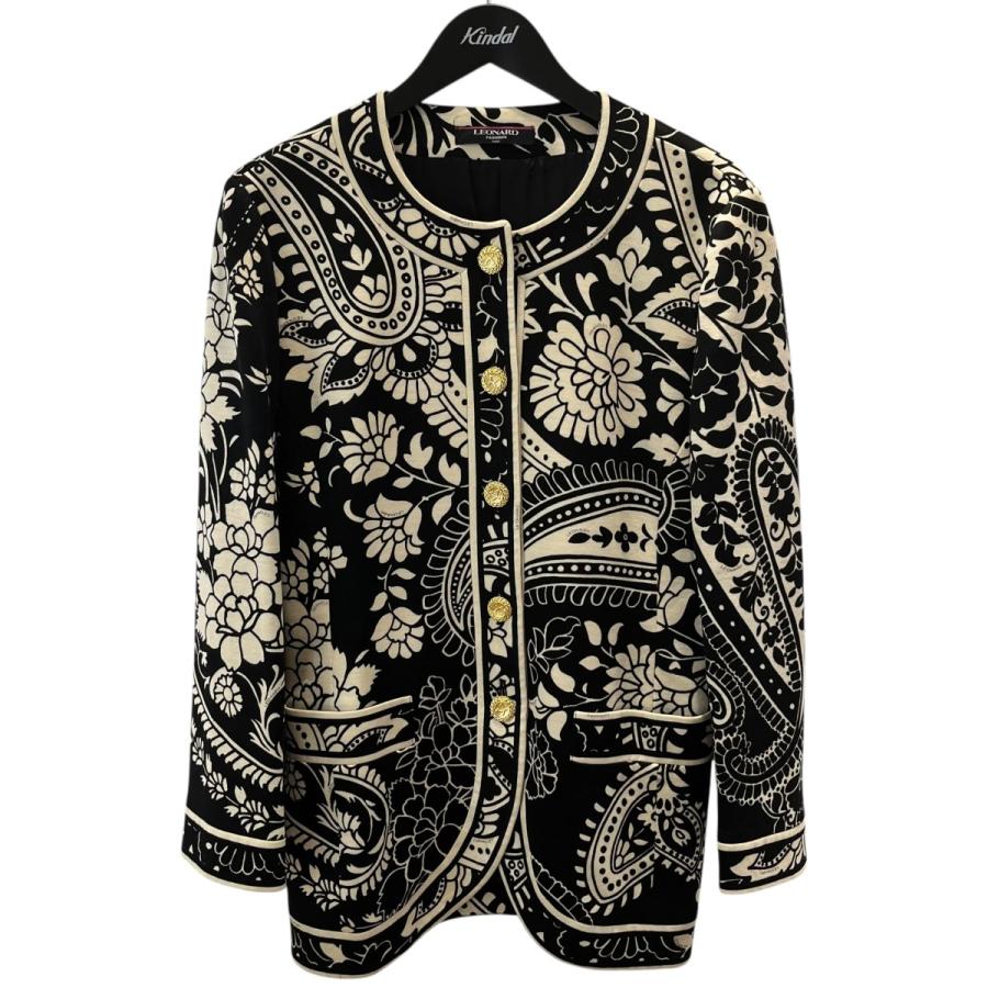 LEONARD レオナール 総柄 スタンドカラージャケット ホワイト×ブラック サイズ：11AR : カインドオルYahoo!店 - 通販 - Yahoo!ショッピング