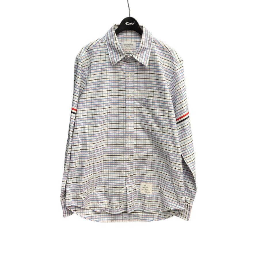 トム・ブラウン Thom Browne トリコロール コットンオックスフォードチェック グログランアームバンド ロングスリーブシャツ MWL301A- : 8086000189008 ...