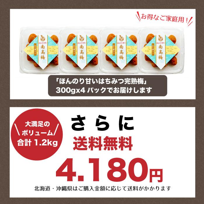 ほんのり甘いはちみつ梅 【300gx4 計1.2kg】 送料無料 南高梅使用!軽微なキズ等があるご家庭用梅干し 梅干 訳あり 家庭用 お得用 南高梅 みなべ 和歌山 紀の : 紀州の旬マルシェ ...