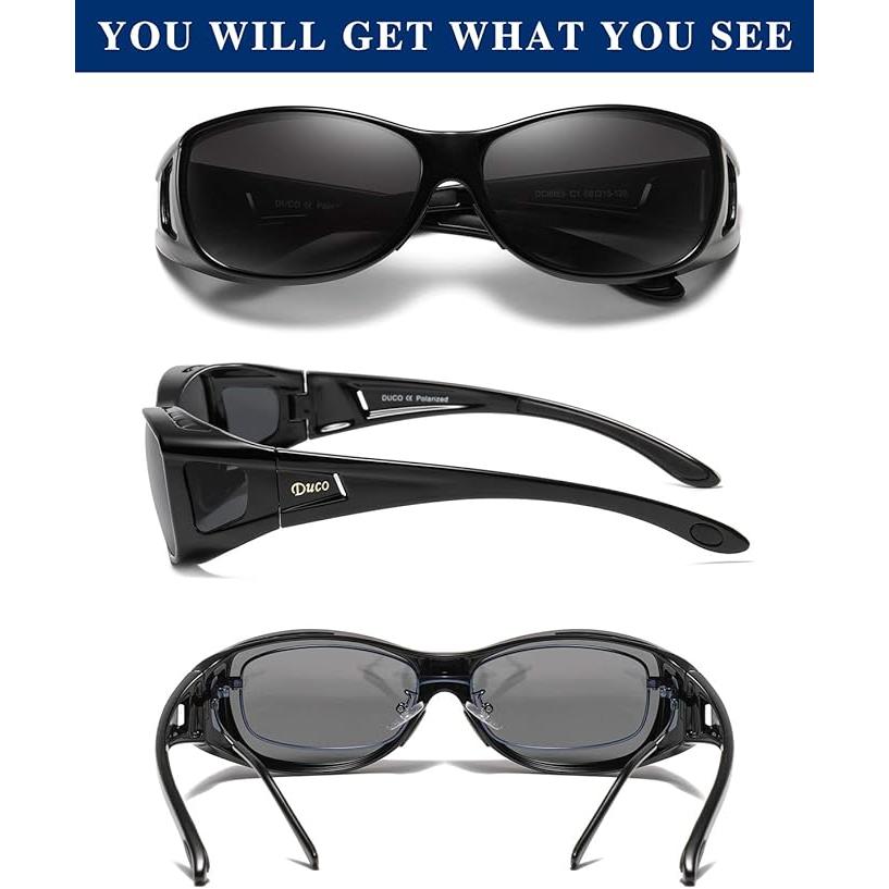 [DUCO] メガネの上から掛けられるオーバーサングラス M サイズ ブラックカラー 偏光レンズ UV400 紫外線カット 花粉サングラス レディース兼用 8953 : duco8953m ...