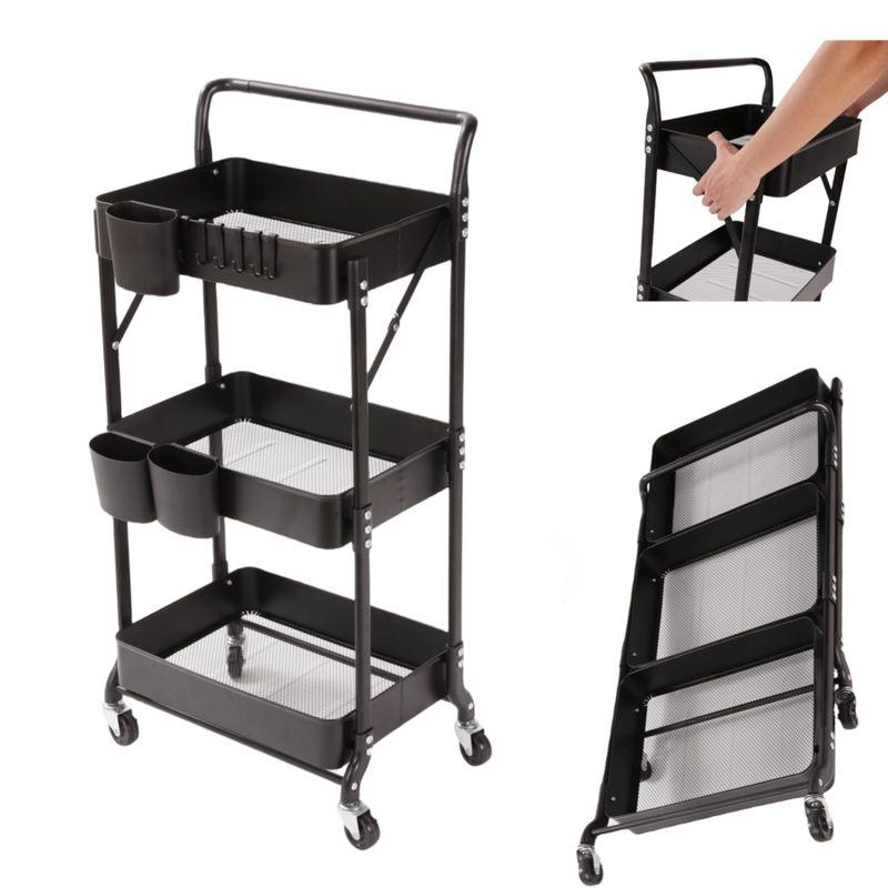 Secchuu キッチンワゴン 折り畳み 3段タイプ 耐荷重60KG 幅46cm×奥行30cm×高さ82-93cm シンプルさ 収納ワゴン : きらきらちゅら - 通販 - Yahoo!ショッピング