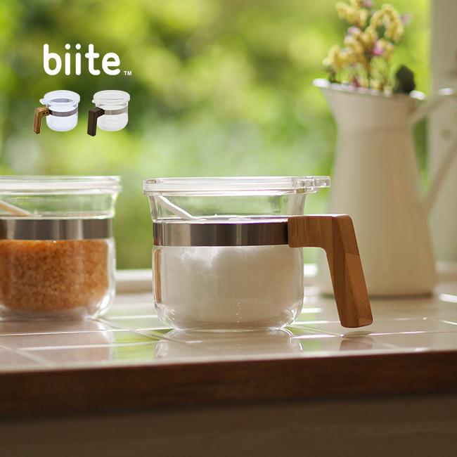 biite ビッテ パウダーポットバンブー(調味料入れ おしゃれ ガラス みたい 透明 キャニスター クリア 木製 ハンドル) : キレイ ...