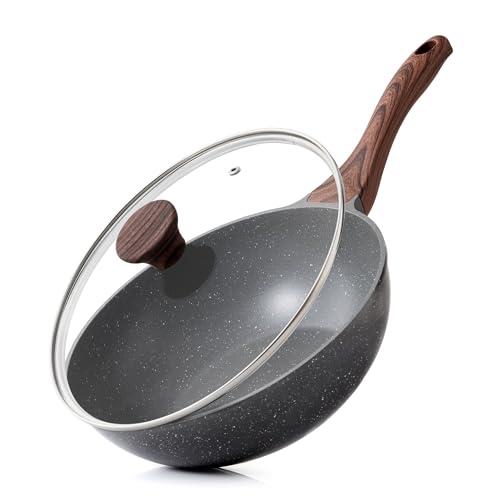 SENSARTE 炒め鍋 26cm 中華鍋 マーブルコート 蓋付き IH/ガス火対応 焦げ付きにくい お手入れ簡単 こびりつきにくい 高熱効率 ...
