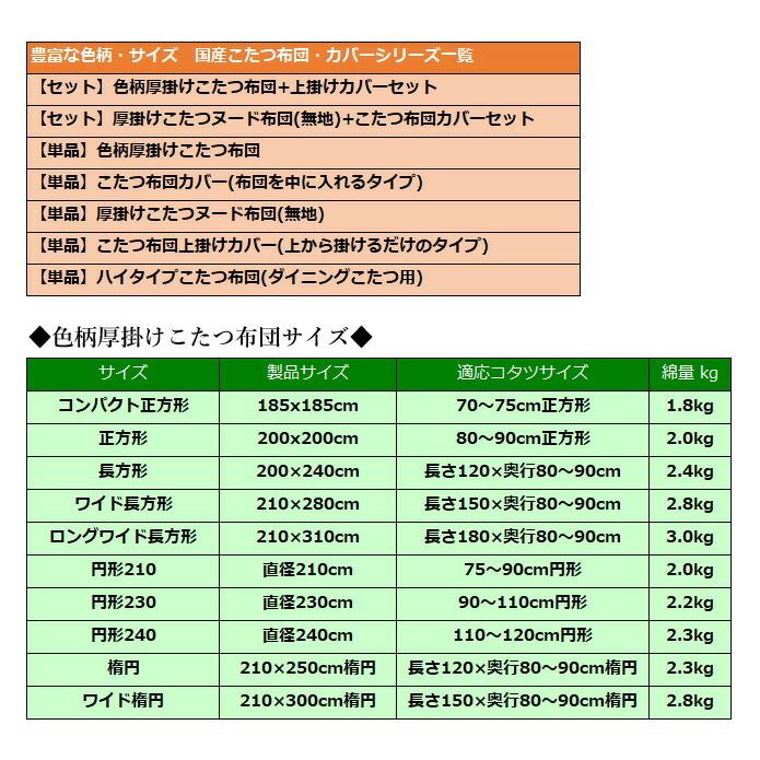 50色柄と豊富なサイズ 国産こたつ布団・カバーシリーズ 色柄厚掛け