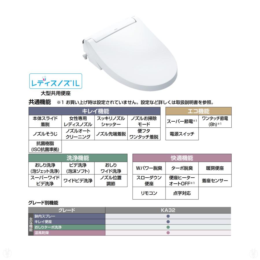 LIXIL CW-KA32 BW1 ピュアホワイト リクシル シャワートイレ KA32 [ 温風乾燥 ] 手動ハンドル式 壁リモコン レディスノズル 大型共用便座 : キリン商店 ホームライフ ...