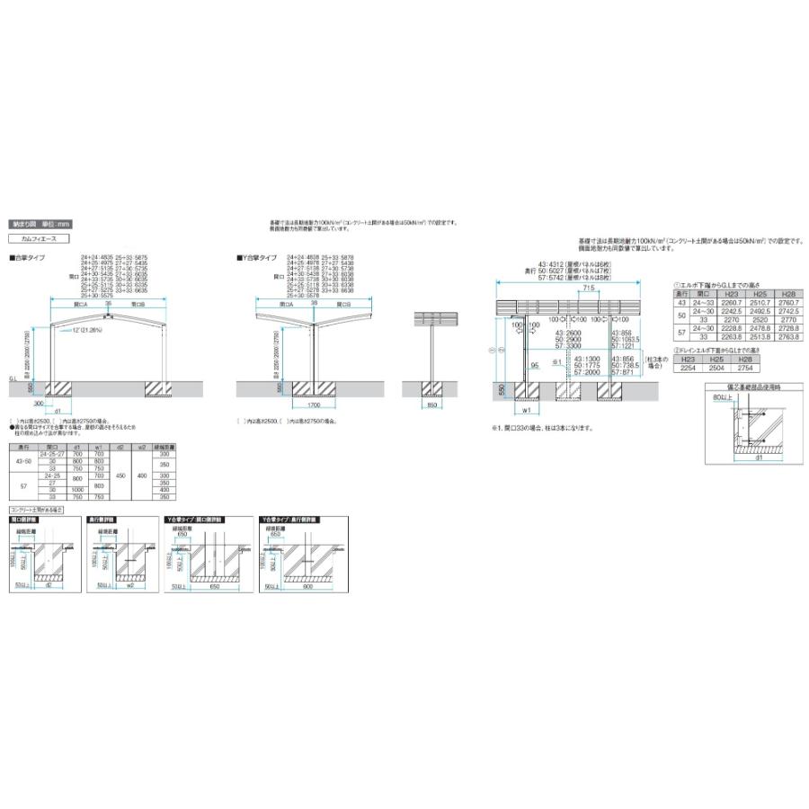 三協アルミ カムフィエース 2台用 Y合掌タイプ 50 (24・24) H23 屋根材：ポリカーボネート板 柱4本 『 カーポート 車庫 ガレージ 』 : 10439901 : エクステリアの ...