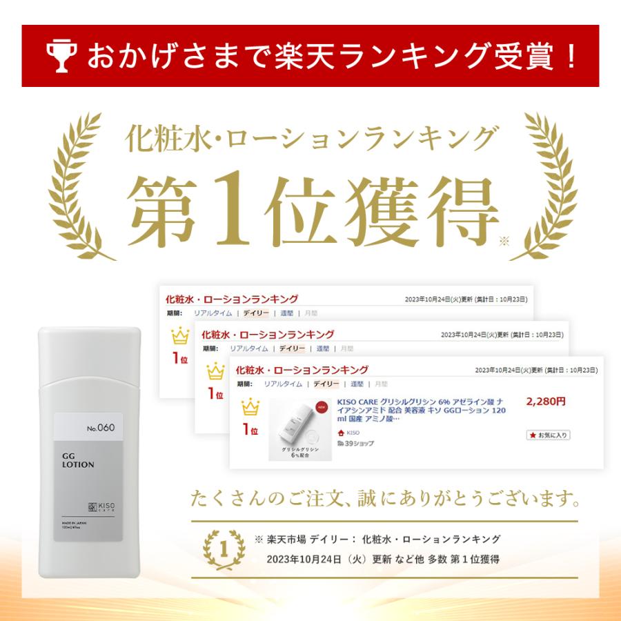 KISO 化粧水 グリシルグリシン 6％ アゼライン酸 ナイアシンアミド 配合 キソ GGローション 120ml 国産 アミノ酸 イオン導入 導入美容液 毛穴ケア 皮脂 No.060 ...