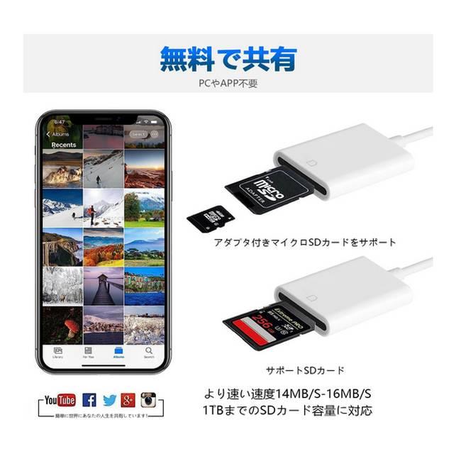 iPhone Lightning SDカードリーダー 2in1 SD/TFカードカメラリーダー ライトニング USB3.0高速 14/13/12/11/X/XS/XR/8/7 用 互換品 送料 ...