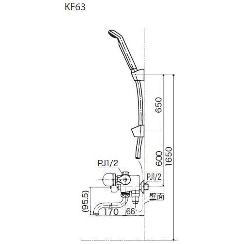 KVK 【KF63】 《KJK》 2ハンドル混合 バス水栓 壁 ソーラー2ハンドルシャワー（専用形） ωζ0 : KJK - 通販 - Yahoo!ショッピング