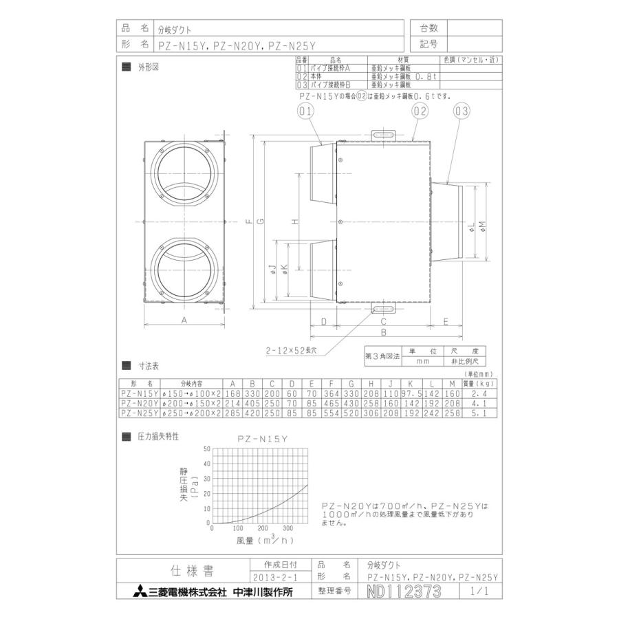 三菱電機 【PZ-N15Y】 《KJK》 分岐ダクト ωτ0 : KJK - 通販 - Yahoo!ショッピング
