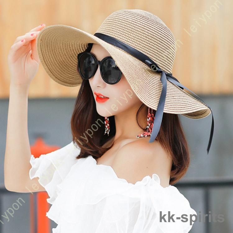 帽子 むぎわら帽子 つば広 ハット つば広帽 女優帽 麦わら帽子 日よけ 日よけ帽子 UV対策 UVハット レディース 紫外線対策 折りたたみ ストローハット リボン : lei-1127 ...