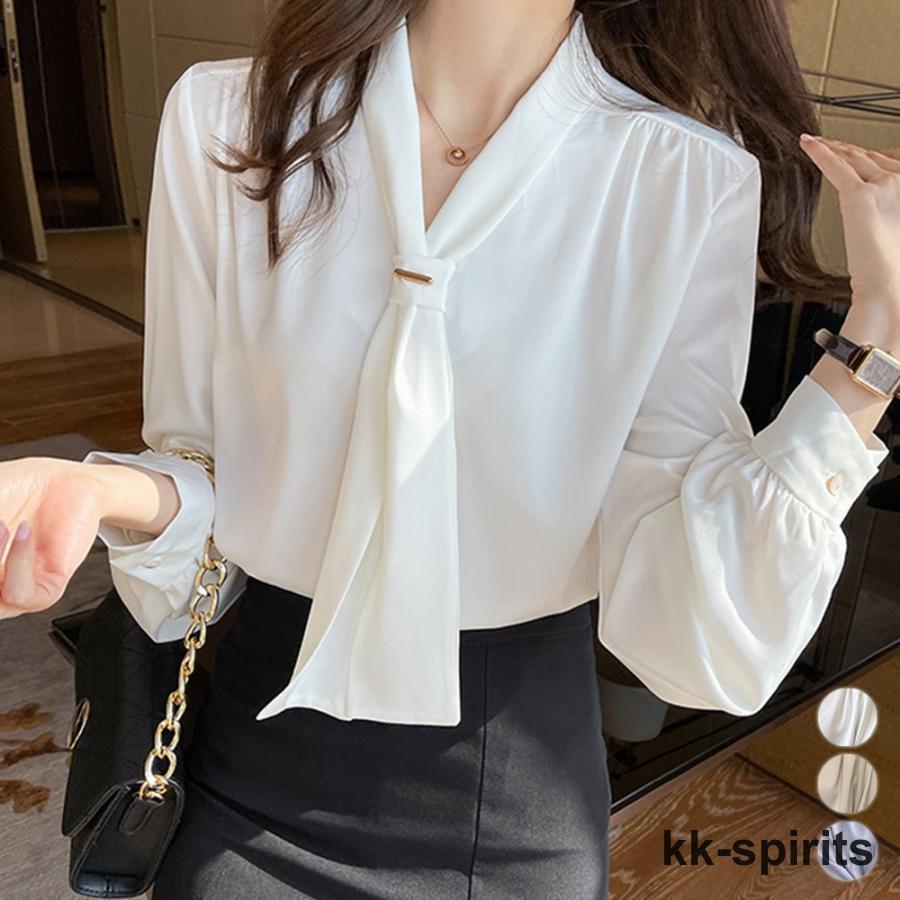 ボウタイ ブラウス レディース Vネック : kk-spirits - 通販 - Yahoo!ショッピング