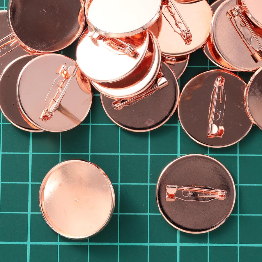 ブローチピン 台座 付き 20個 25mm台座 ピンクゴールド ブローチ 金具 ミール皿 セッティング台座 ハンドメイド アクセサリー パーツ ...