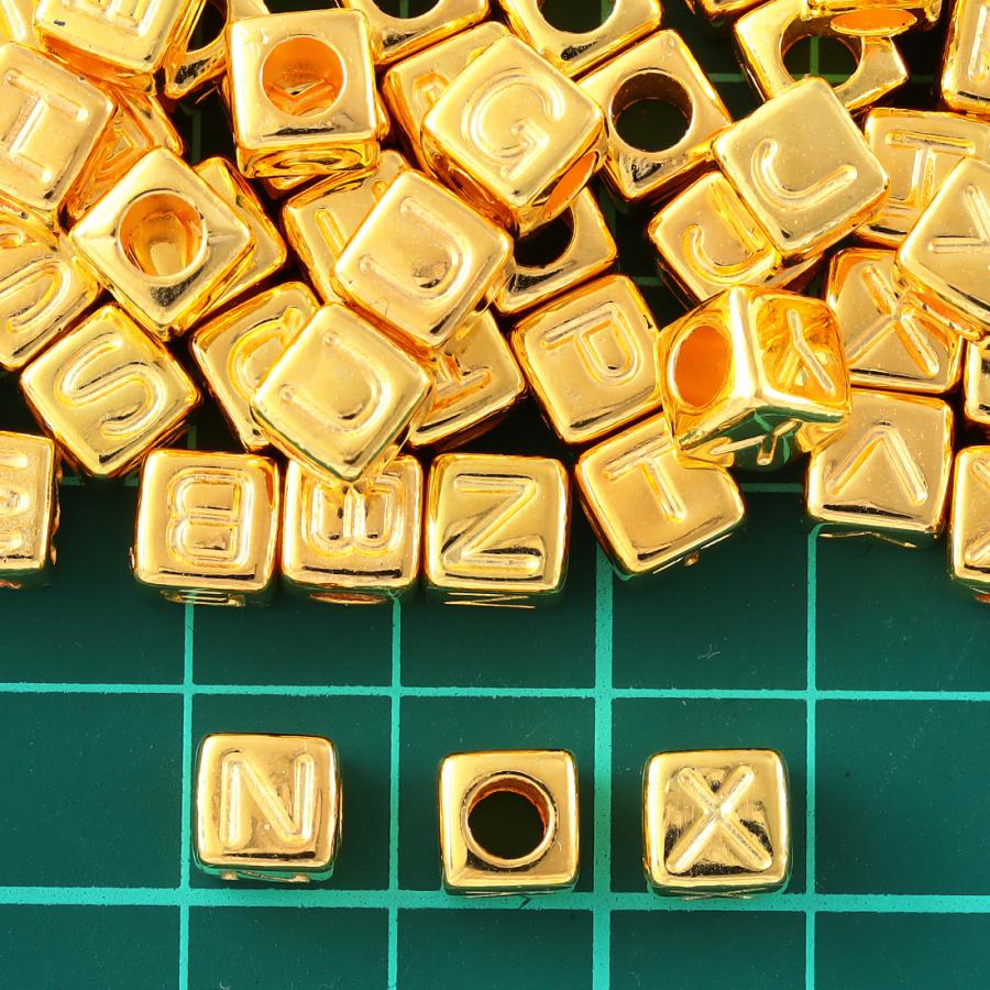 アルファベット ビーズ キューブ ゴールド 7mm 300個 アクセサリー パーツ CCBプラスチック 手芸 ハンドメイド AP2348 ...