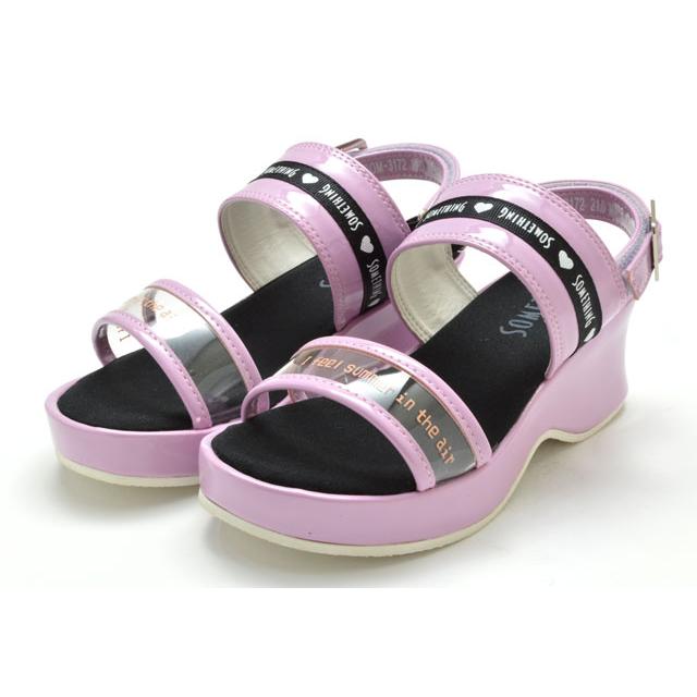 SOMETHING 【送料無料(北海道、沖縄除く)】 アウトレット サムシング SOM-3172 キッズサンダル ウエッジサンダル ストラップサンダル 厚底 靴 ブラック パープル ...