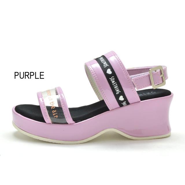 SOMETHING 【送料無料(北海道、沖縄除く)】 アウトレット サムシング SOM-3172 キッズサンダル ウエッジサンダル ストラップサンダル 厚底 靴 ブラック パープル ...