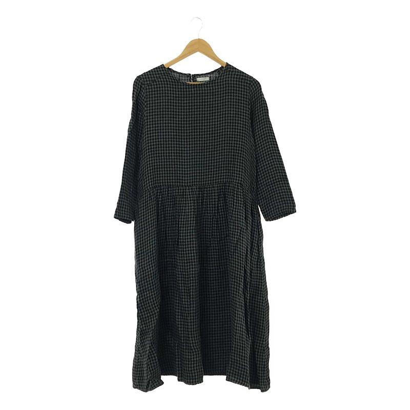 fog linen work / フォグリネンワーク | リネン ギンガムチェック タック ギャザー ワンピース グレー レディース ...
