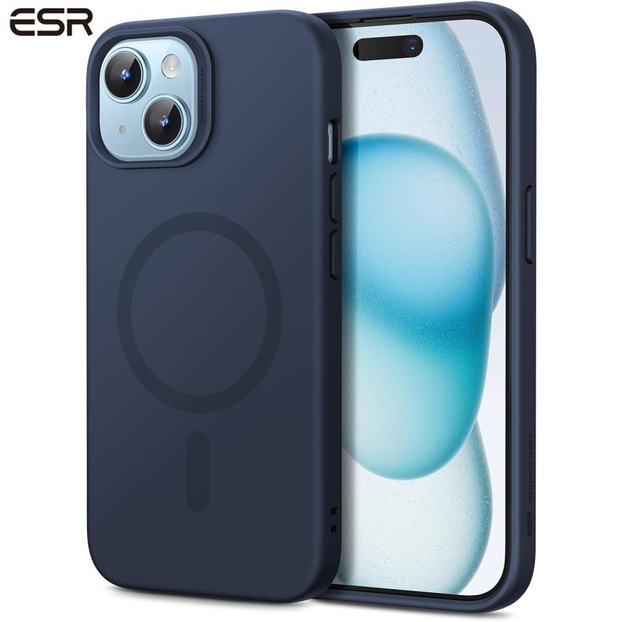 ESR iPhone 15 / Plus Pro Max ケース MagSafe付き マグネット充電対応 スリム シリコンケース 衝撃吸収 画面とカメラ保護 ダークブルー : ナイコム ...