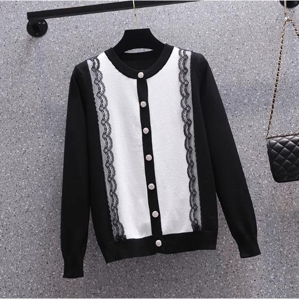 トップス カーディガン 袖あり 長袖 クルーネック 襟なし デザイン ボタン 美ライン ニュアンス レース レイヤード ニット バイカラー かわいい 大人可愛い : algostore ...