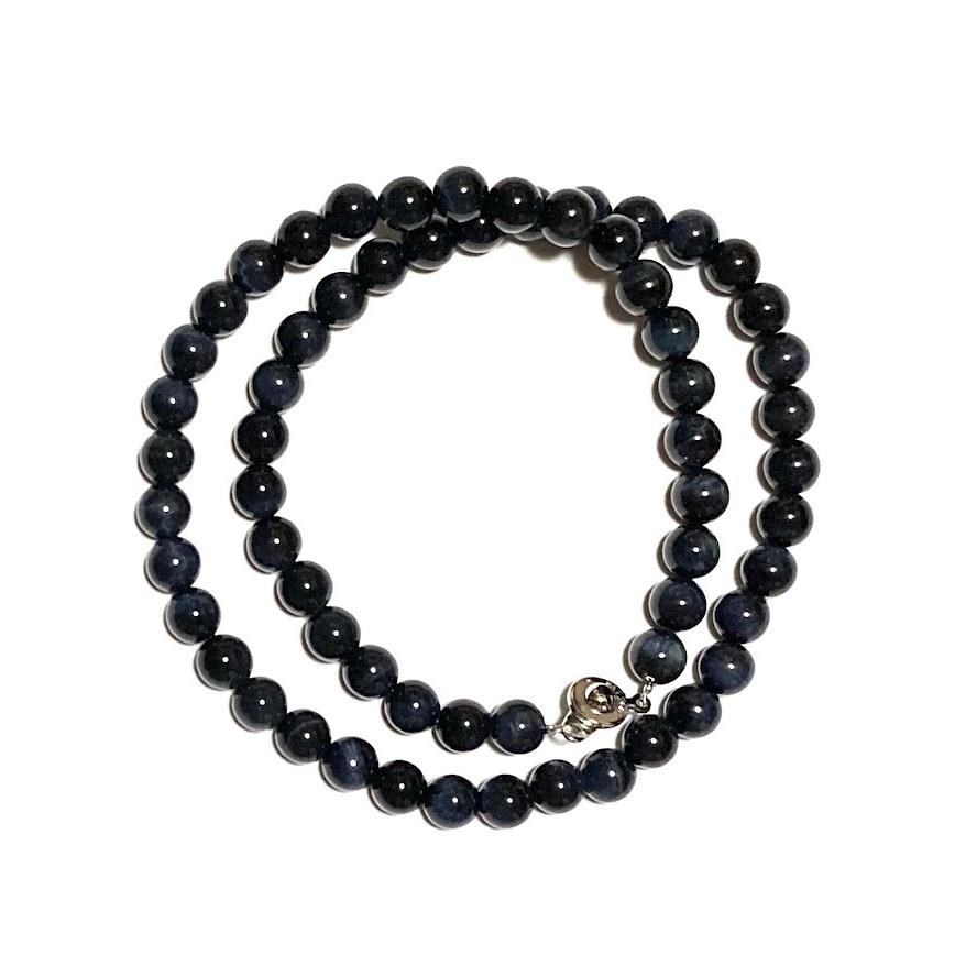 ホークスアイ（ブルータイガーアイ）ネックレス 8mm/50cm 高級AAグレード 10月 誕生石 虎目 ギフト プレゼント 数珠 念珠 天然石 ジュエリー キャッツアイ効果 ...