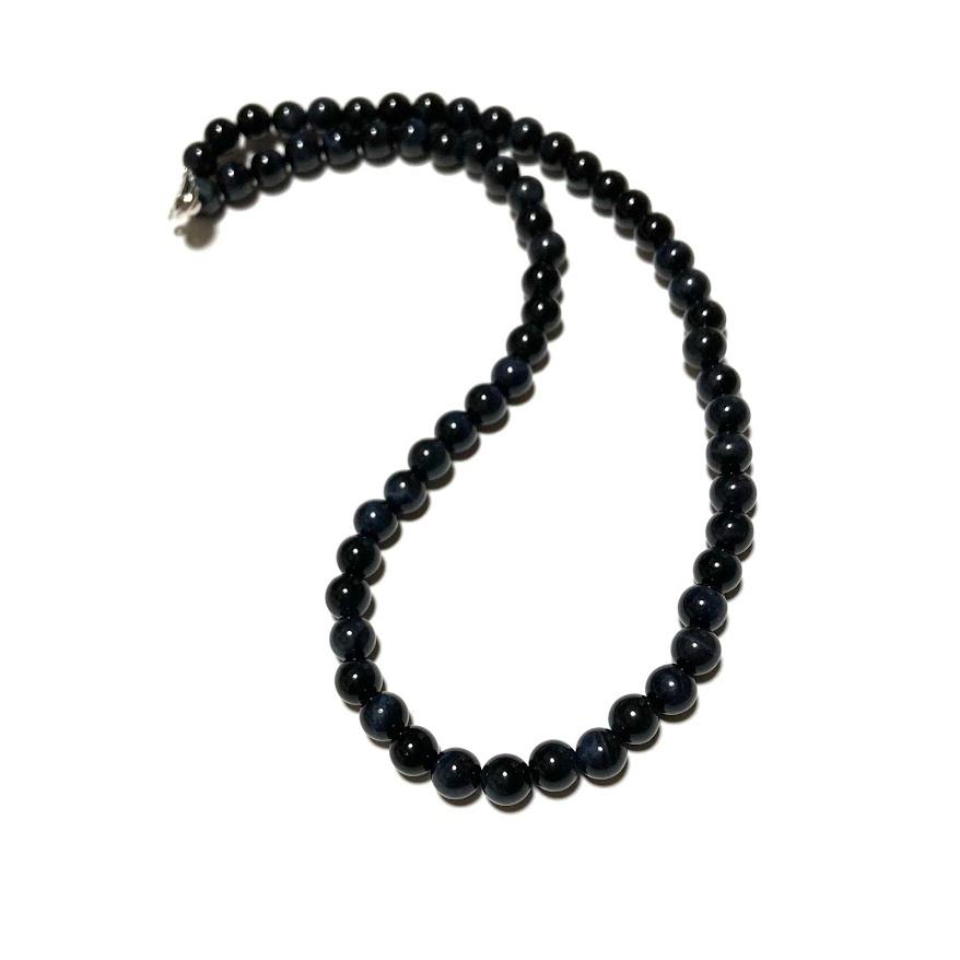 ホークスアイ（ブルータイガーアイ）ネックレス 8mm/50cm 高級AAグレード 10月 誕生石 虎目 ギフト プレゼント 数珠 念珠 天然石 ジュエリー キャッツアイ効果 ...