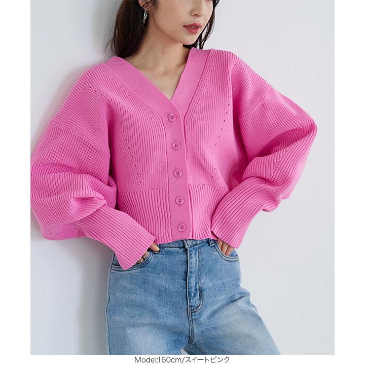 KOBE LETTUCE 羽織 ボリュームスリーブVネックカラーニットカーディガン レディース 20代 30代 40代 カラーニット 2way ショート丈 C6142 : 神戸レタス ...