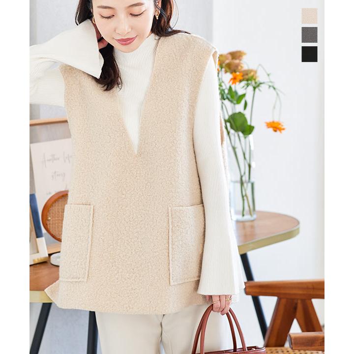 KOBE LETTUCE ベスト ジレ レディース 50代 40代 30代 リバーシブル 2way Vネック フェイクファーベストC6868 : 神戸レタスKOBELETTUCE - 通販 ...