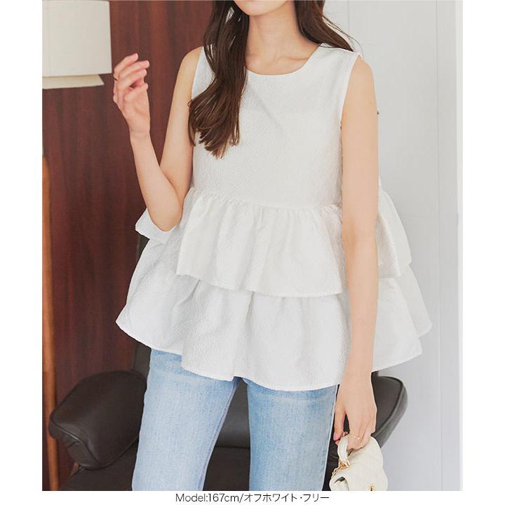 トップス ブラウス 白 黒 ノースリーブ 夏 フリル ペプラム ジャガード 50代 40代 30代 C7205 :C7205:神戸レタスKOBELETTUCE - 通販 - Yahoo!ショッピング