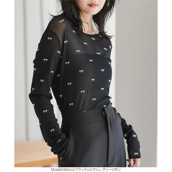 シアートップス 長袖 前後2way フロッキードット リボン 花柄 チュール 40代 50代 トップス Uネック C7306 : c7306 : 神戸レタスKOBELETTUCE - 通販 ...