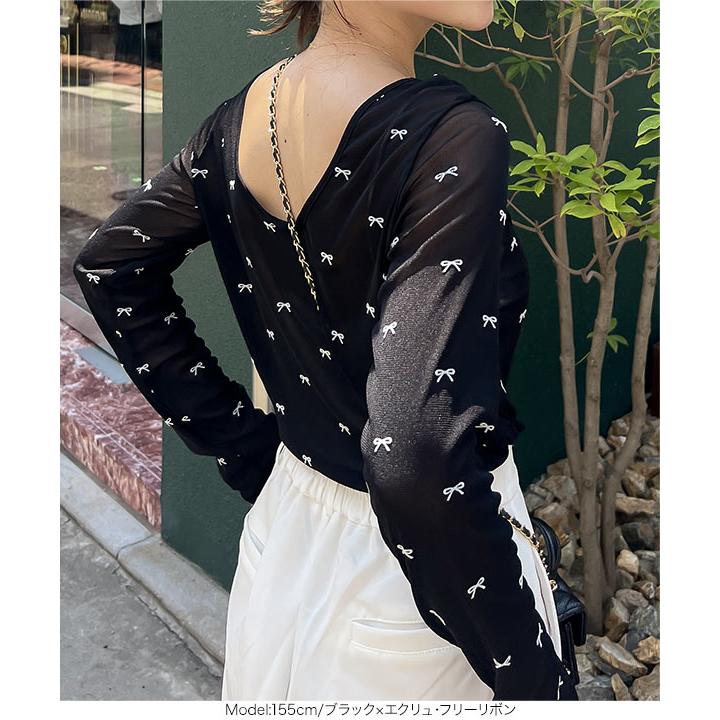 シアートップス 長袖 前後2way フロッキードット リボン 花柄 チュール 40代 50代 トップス Uネック C7306 : c7306 : 神戸レタスKOBELETTUCE - 通販 ...