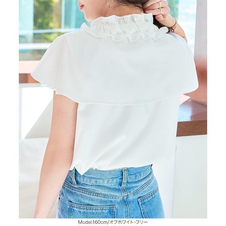 KOBE LETTUCE オフ フリルネックリボンケープブラウス レディース 20代 30代 40代 ケープ リボン フリル ギャザー ビッグ襟 C7483 : 神戸レタス ...