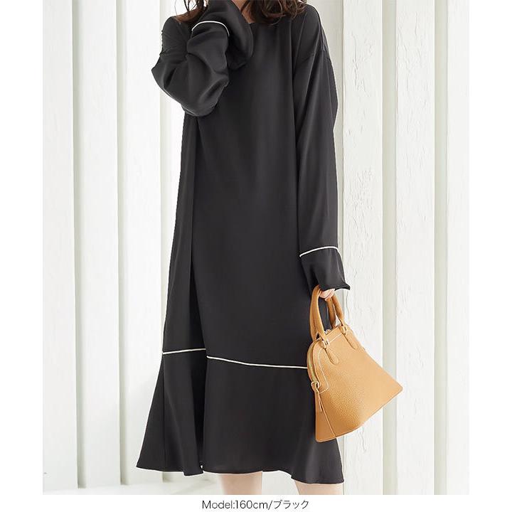 KOBE LETTUCE ワンピース レディース 冬 ゆったり 体型カバー リラックス パイピング ロング フェミニン きれいめ E2973 ...