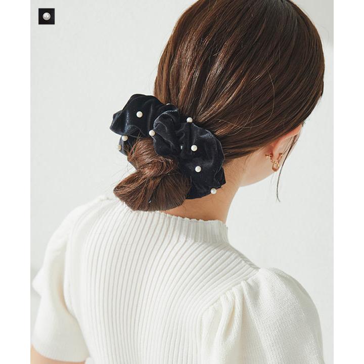 シュシュ ヘアゴム パール 黒 ベロア レディース 大きめ ヘアアクセ ブラック まとめ髪 J1144 : j1144 : 神戸レタス ...