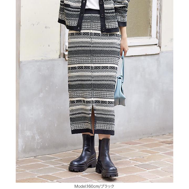 KOBE LETTUCE ニット スカート レディース ロング 秋冬 ウエストゴム ニットアップ ツイード風 ジャガード柄 M3450 ...
