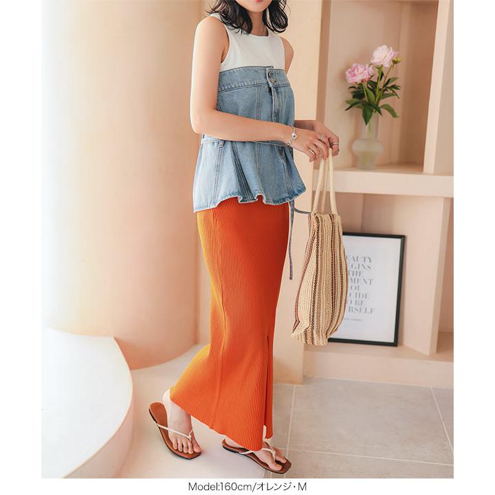 KOBE LETTUCE スカート リブ タイト ロング ストレッチ リブニット 前後2way 50代 40代 30代 M4086 : 神戸レタスKOBELETTUCE - 通販 ...