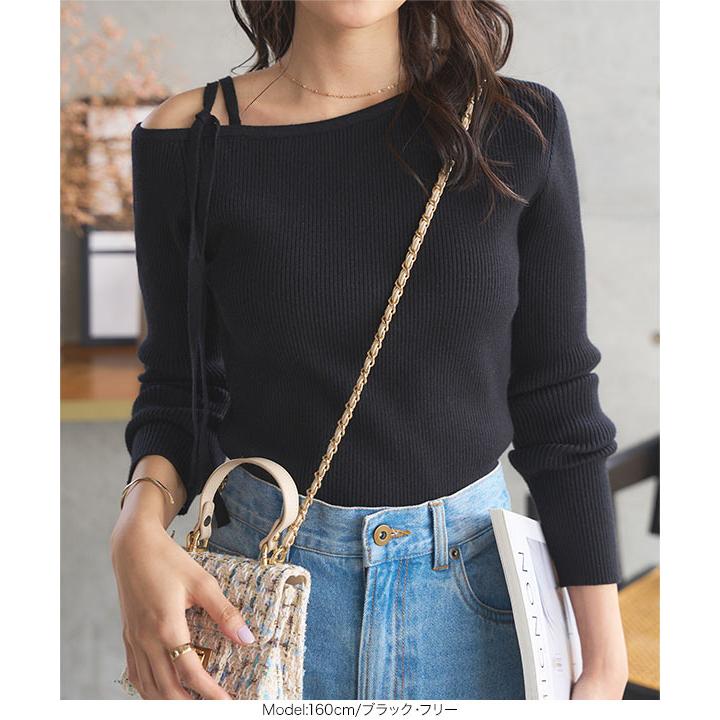 日替わりセール トップス ニット レディース リブ 長袖 ワンショル リボン 黒 ピンク パステル N1174送料無料 : n1174 ...
