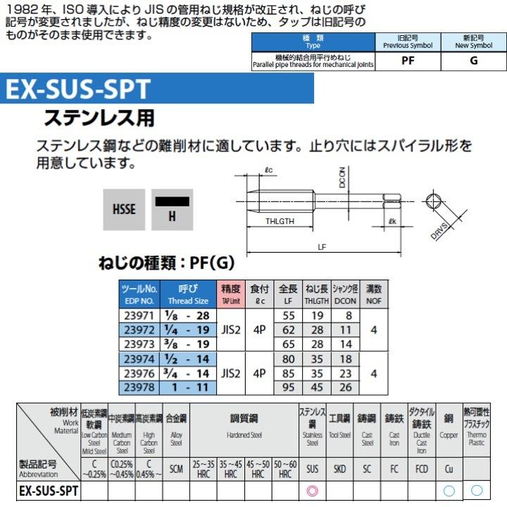 【定形外可】OSG EX-SUS-SPT 1/2-14 ステンレス用管用タップ PF(G)用 在庫区分D : kh-osg-23974 : 工具のひょうたん - 通販 - Yahoo!ショッピング