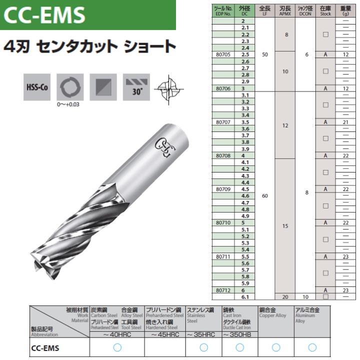【定形外可】OSG CC-EMS 14.5 ハイスエンドミル 4刃 センタカット ショート 在庫区分D : 工具のひょうたん - 通販 - Yahoo!ショッピング