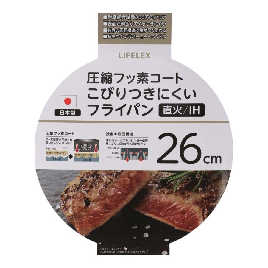 コーナン オリジナル LIFELEX 圧縮フッ素コートこびりつきにくいフライパン 26cm KHK05-4480 直火/IH対応 日本製 27.3×47.8×7.8cm ...