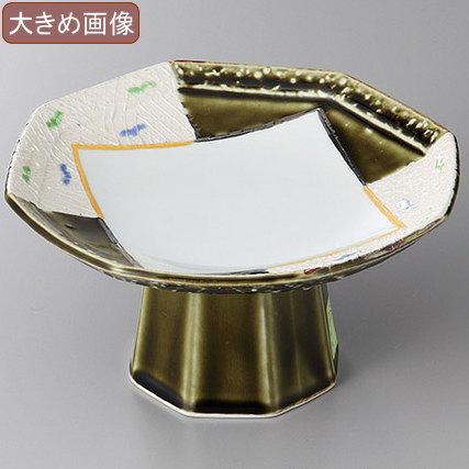 日本製 向付 お皿 織部間取りラスター彩8角高台鉢 1個 業務用 食器 陶器 会席料理 お膳 器 皿 鉢 盛り皿 料理 お刺身 和食 盛り付け ...