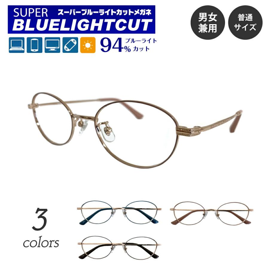 度なし 伊達メガネ スーパーブルーライトカット 94% オーバル 丸