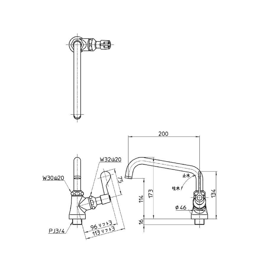 SANEI（サンエイ） レバー式立形上向自在水栓 レバーハンドル 厨房 A5371−20 : 4973987009792 : コメリドットコム - 通販 - Yahoo!ショッピング