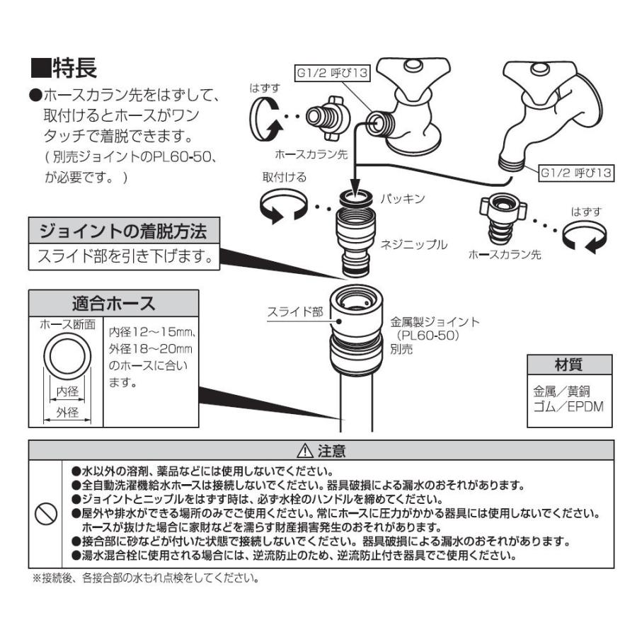 SANEI（サンエイ） 金属製ネジニップル カップリング水栓・散水栓用 G1／2 PL60−21−13 :4973987720154:コメリドットコム - 通販 - Yahoo!ショッピング