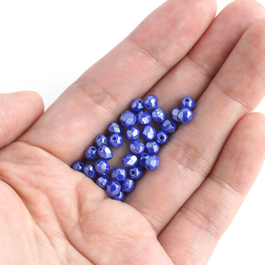 チェコビーズ FP 4mm オペークブルーラスター 約30個 アクセサリーパーツ ファイヤーポリッシュ 青 チェコガラス ビーズ パーツ ピアス : be03726 : コモレビスタ ビーズ ...