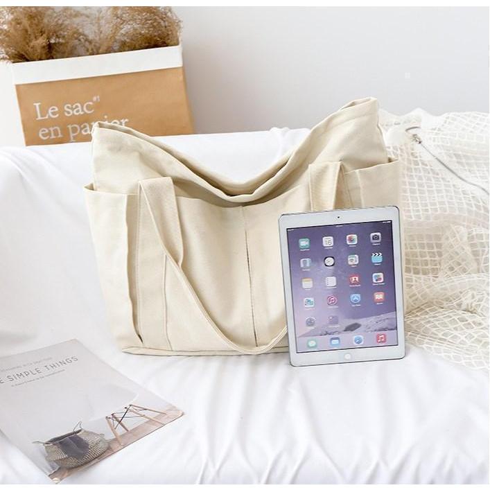 キャンバス トートバッグ 大学生 韓国 ホワイト 大きめ ファスナー付 肩掛け 帆布 大容量 a4すっぽり 通学 マザーズバッグ : KONEKA Store - 通販 - Yahoo!ショッピング