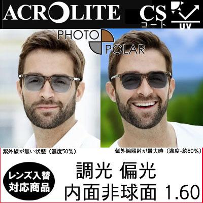 アクロライト フォトポラ 160 度付き メガネ 調光 偏光レンズ 内面非